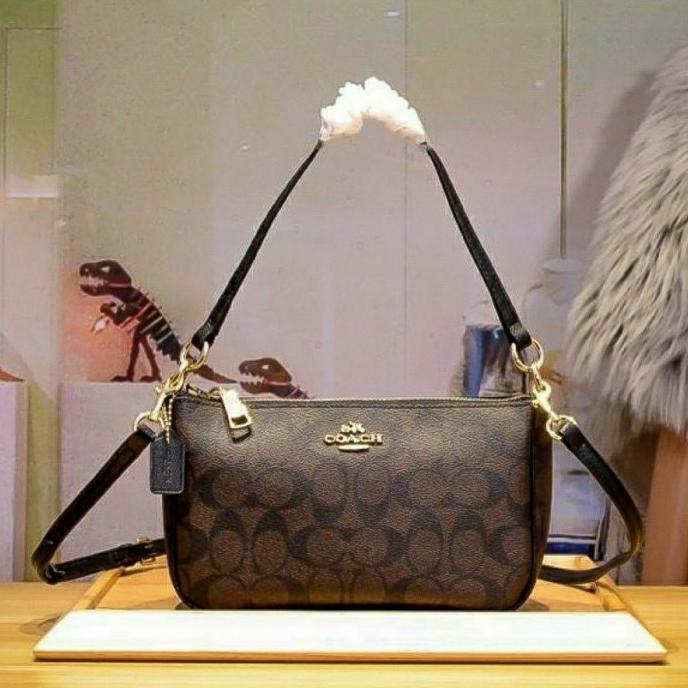 Jual (100% ORIGINAL) Tas COACH Top Handle Pouch Signature Brown ...