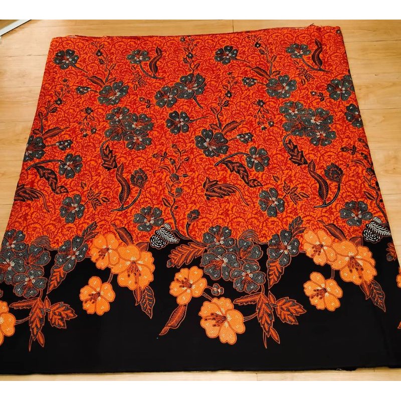 Jual Kain Batik Laweyan Solo motif bunga kuning dasar orange ...