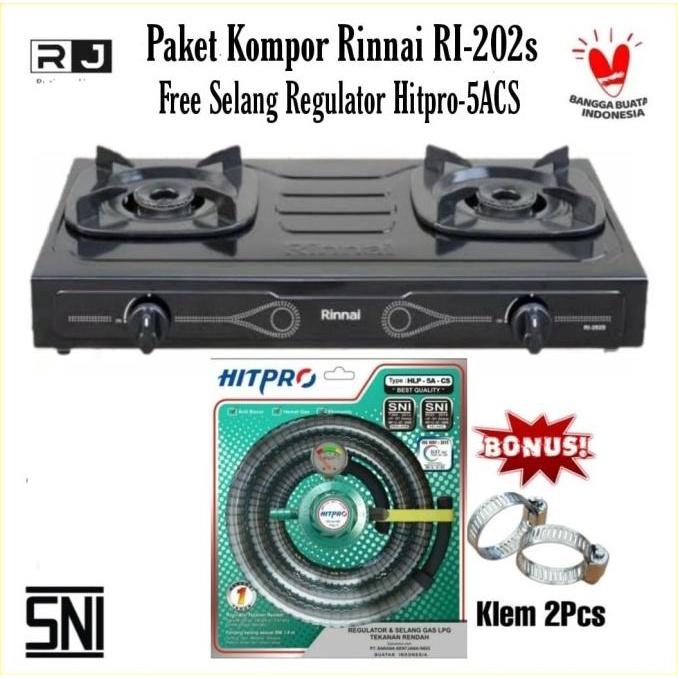 Jual PAKET KOMPOR RINNAI RI-202S BONUS SELANG REGULATOR GAS HITPRO RI ...