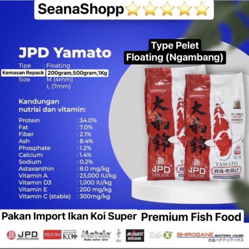 Jual Pelet JPD YAMATO 500gram Extra Astaxanthin Red Color Pakan Ikan ...