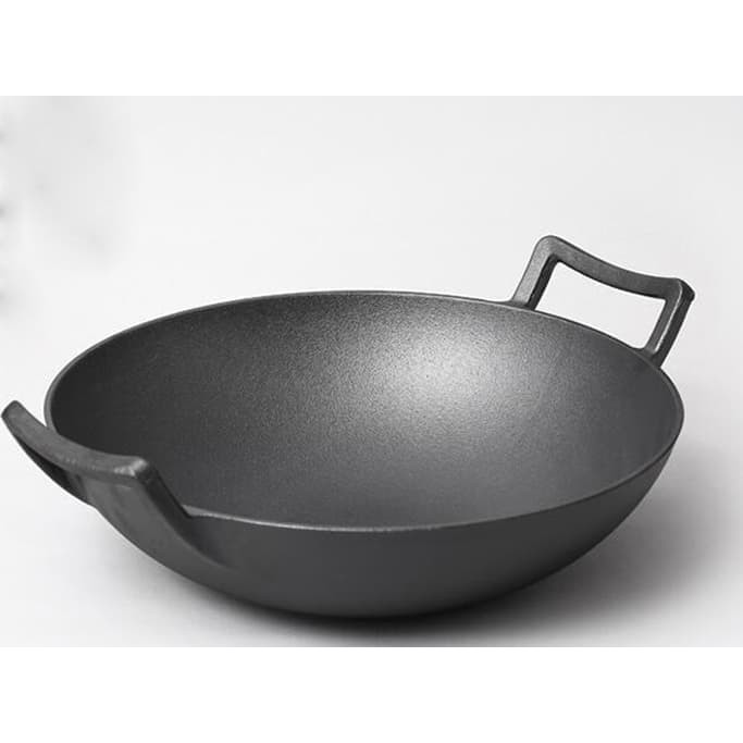 Jual Cast Iron Chinese Wok Stir Fry Pan 12" Two Handle Panci Wajan Wok ...