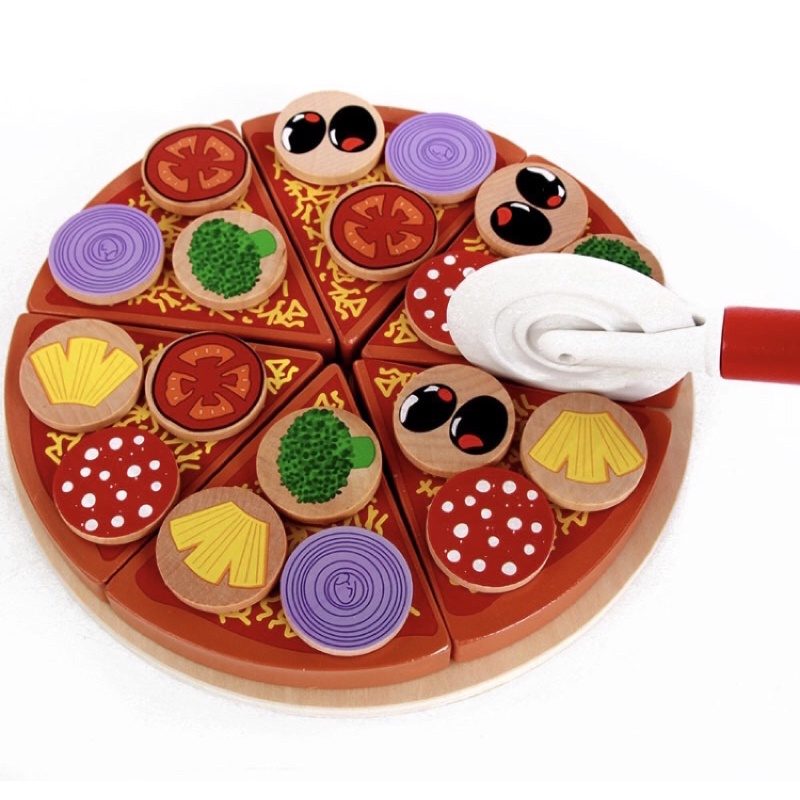 Jual mainan pizza/ mainan kayu pizza/ potong pizza mainan kayu makanan ...