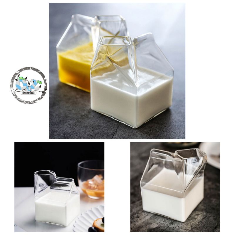 Jual Gelas Kaca Susu Design Milk Box 300ml | Shopee Indonesia