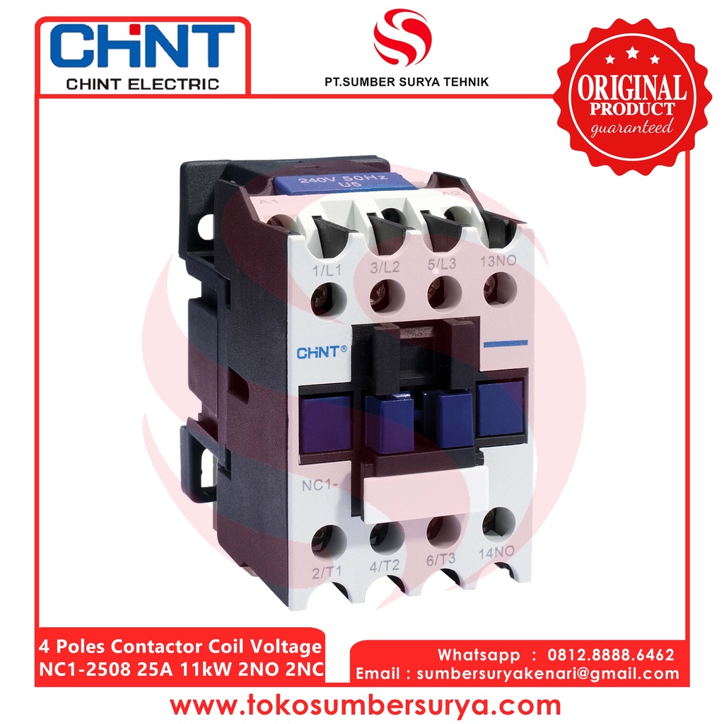 Jual Kontaktor / Contactor NC1 2508 / NC12508 4P 25A CHINT | Shopee ...