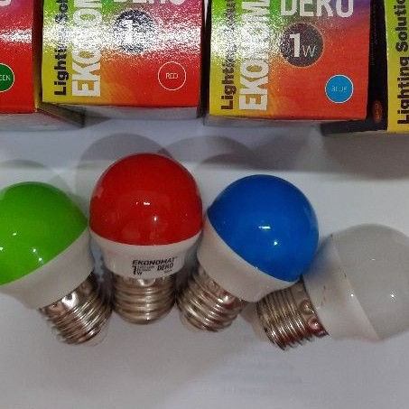 Jual lampu led 1 watt ekonomat warna biru, merah, hijau , kuning, bulb ...