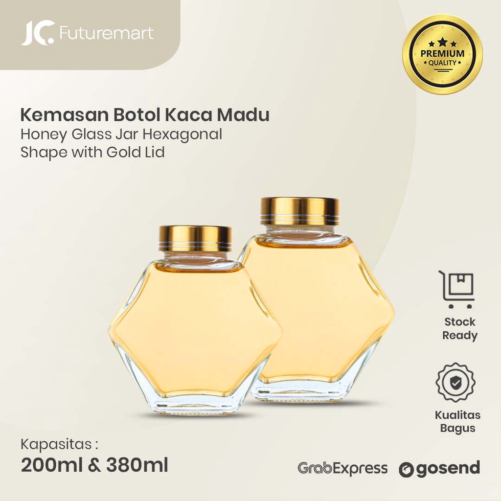 Jual Botol Kaca Madu Hexagonal Kemasan Madu Tutup Gold Lid Honey Glass ...