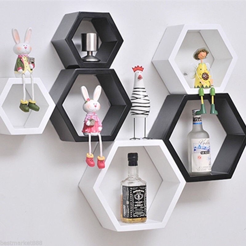 Jual Promo Rak Hexagonal Set 6 Hiasan Dinding Kayu Rak Sudut Kayu