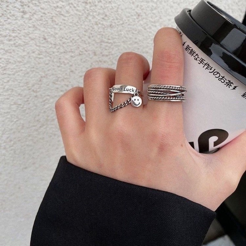 Jual baru ring good luck smile cincin 2 set rantai smiley metal ...