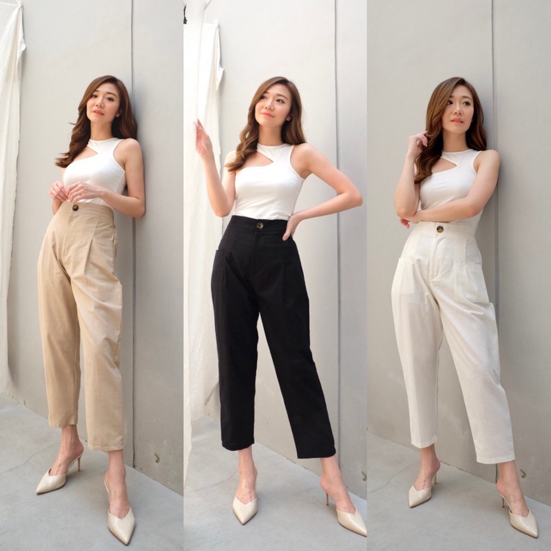 Jual Celana Linen Highwaist Double Pocket Linen Pants | Shopee Indonesia