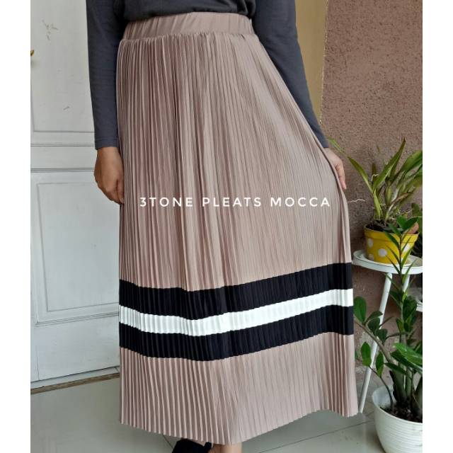 Jual 3tone skirt pleats/rok plisket murah/rok plisket pastel/rok pleat ...