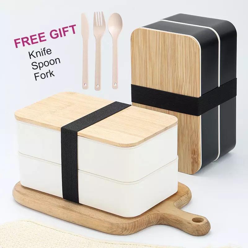 Jual tempat kotak bekal makanan bamboo bento lunch box free sendok ...