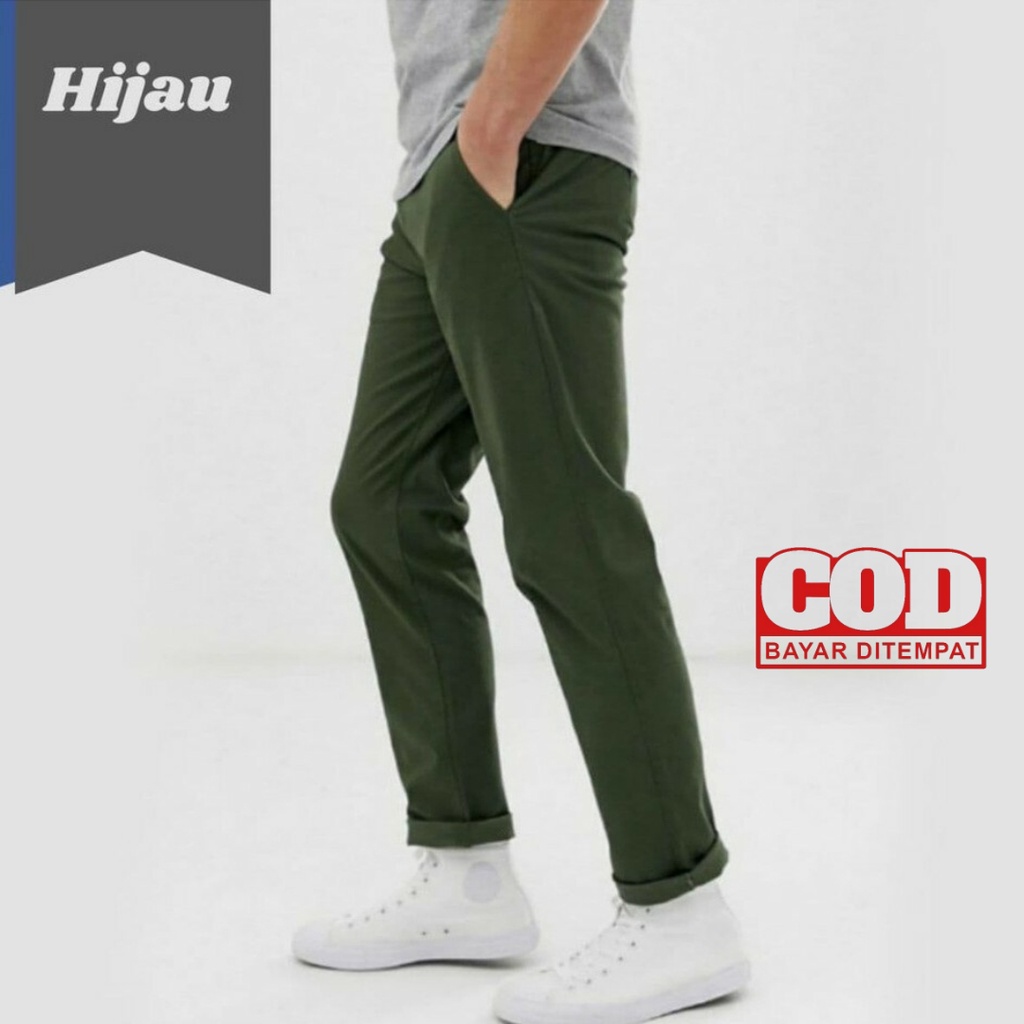 Jual CELANA CHINO PANJANG PRIA HIJAU ARMY IJO SLIM FIT CHINOS MELAR SLIMFIT STRETCH CASUAL CINOS ...
