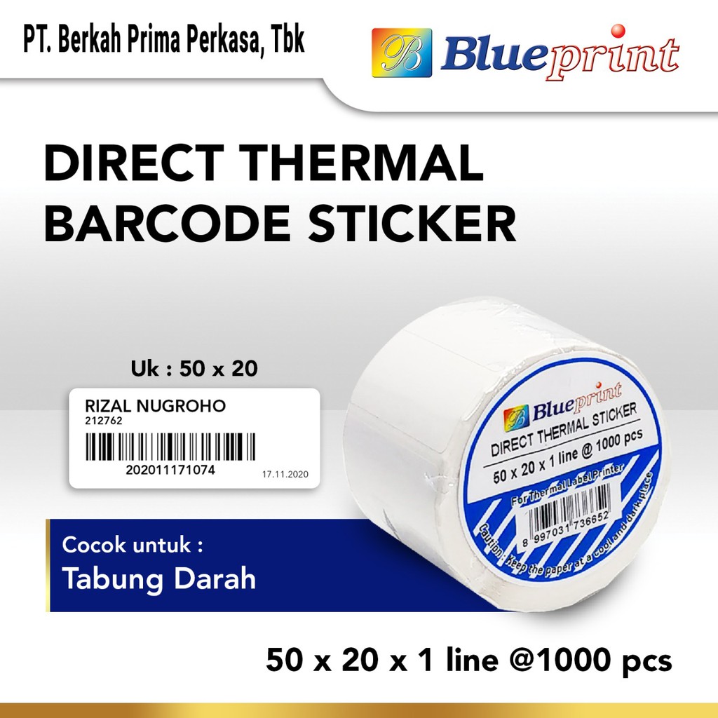 Jual Direct Thermal Sticker 50 x 20 BLUEPRINT 50x20 mm Isi 1000 - 1 ...
