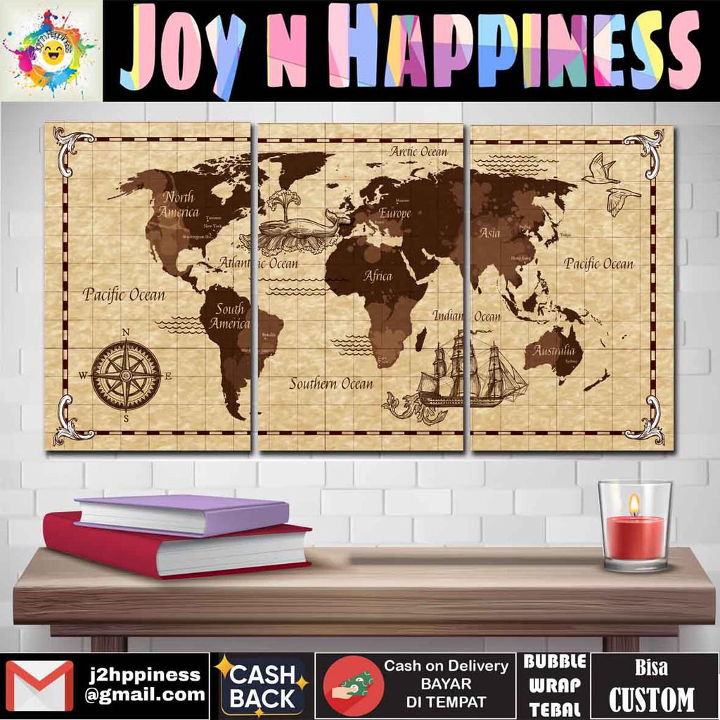 Jual Hiasan Dinding Pajangan Dekorasi Wall Dekor Vintage Retro Peta ...
