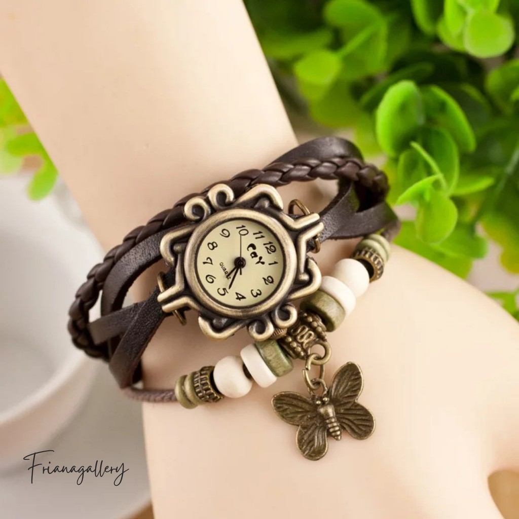 Jual Jam Tangan Kulit Gelang Wanita Quartz Analog Tribal Etnik Motif ...