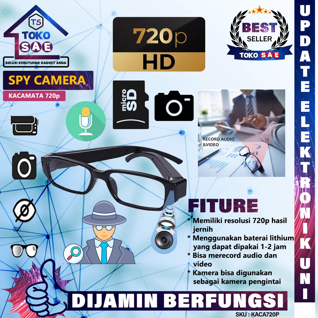 Jual Kamera Kacamata Spy Camera Glasses Camera 720P HD High Resolution ...