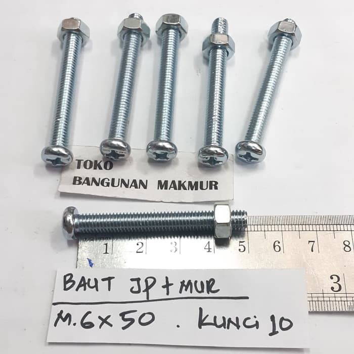 Jual Baut Putih M6x50 + Mur Baut JP6x50 Kepala Obeng M6 x 50 per 10pcs | Shopee Indonesia