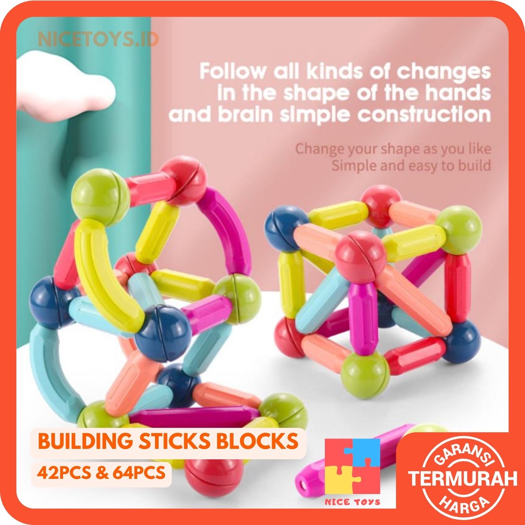 Jual Building Sticks Blocks 25pcs 42pcs 64pcs 84pcs Building Magnetic ...
