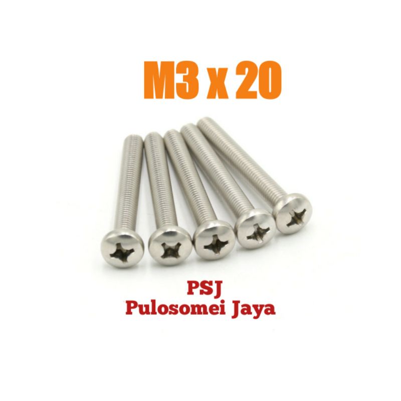 Jual SUS 304 Baut JP M3 x 20 / Machine Screw Stainless 304 | Shopee Indonesia
