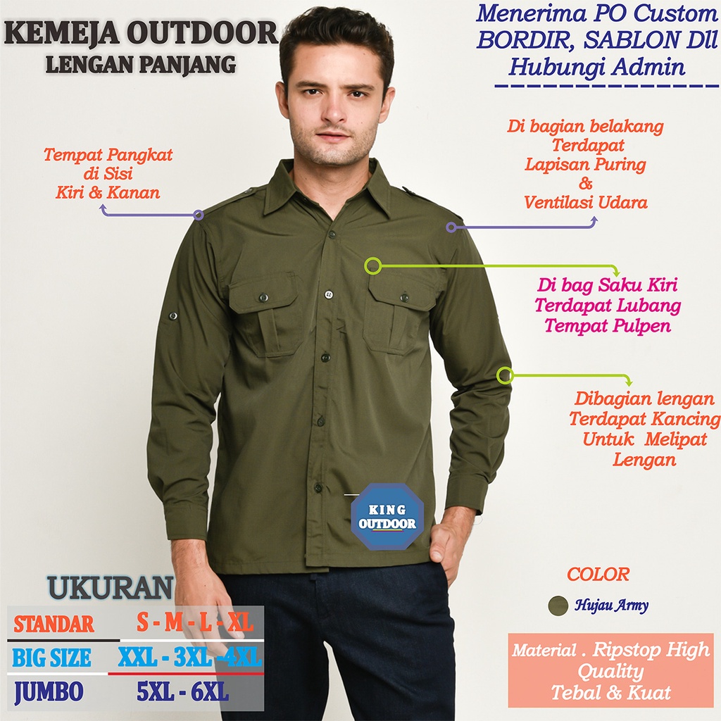 Jual Kemeja Tactical Premium Warna HIJAU ARMY | Pakaian Dinas Lapangan ...