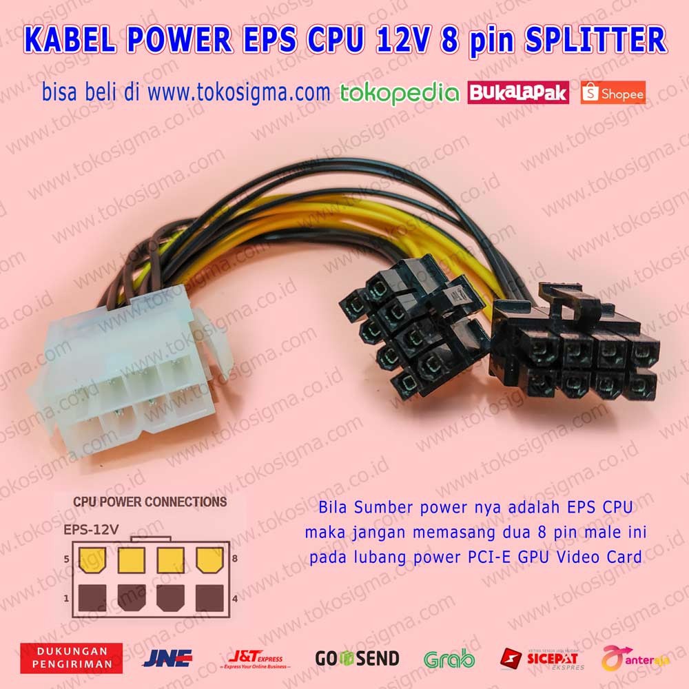 Jual KABEL POWER EPS CPU 12V 8 PIN F SPLITTER CABANG to 2x POWER 8 PIN ...