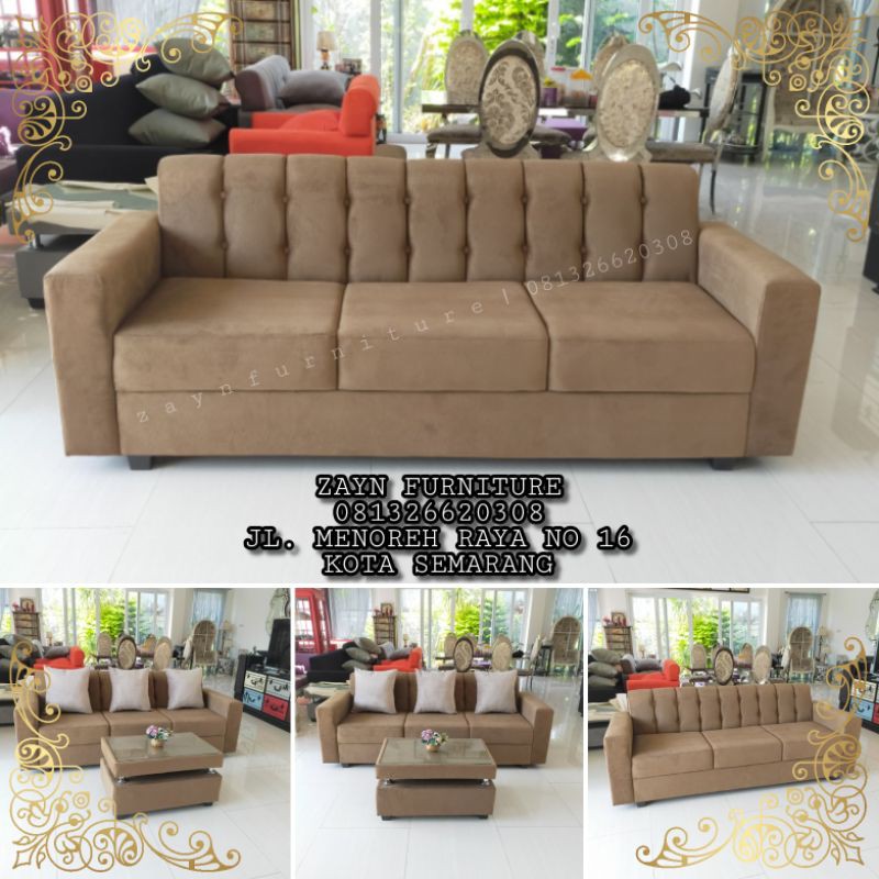 Jual Sofa Minimalis 3 Dudukan / 3 Seat Sandaran Kancing | Shopee Indonesia