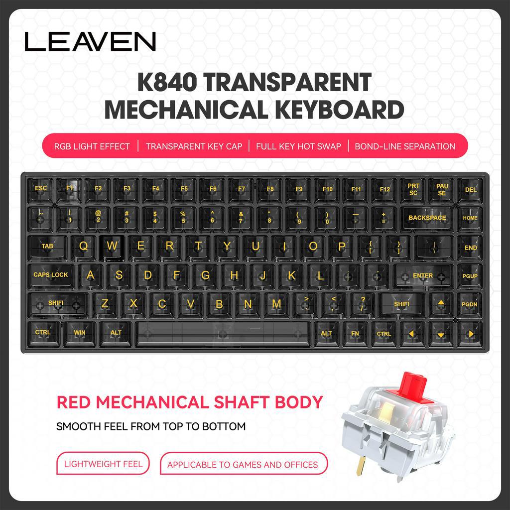 Jual LEAVEN K840 kristal keycaps keyboard mechanical tkl rgb type-c wired hotswap mechanical ...