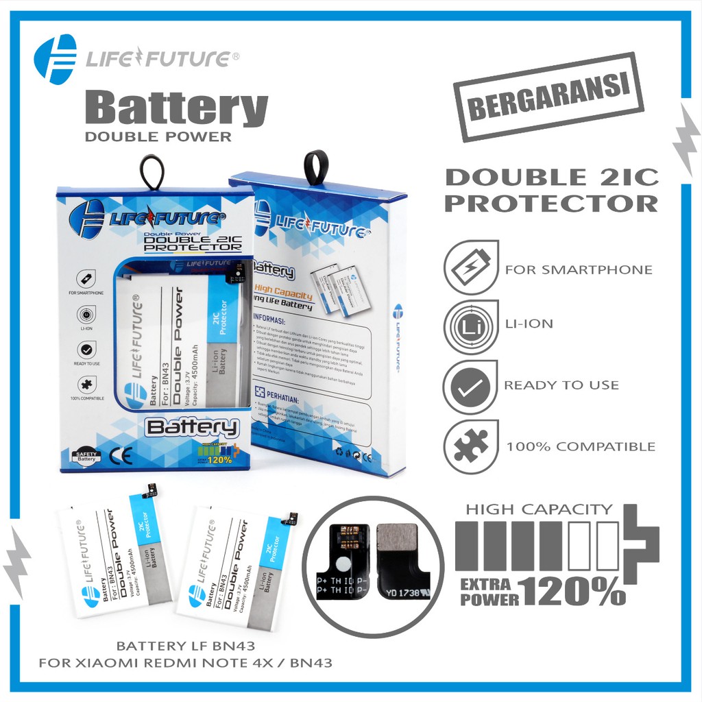 Jual BATERAI DOUBLE POWER LF LIFE FUTURE Baterai / Battery BN43 / Batre Xiaomi Redmi Note 4X ...