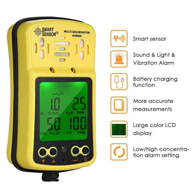 Jual Smart Sensor 4 In 1 Gas Detector As8900 O2 Co H2S Lel Tester As ...