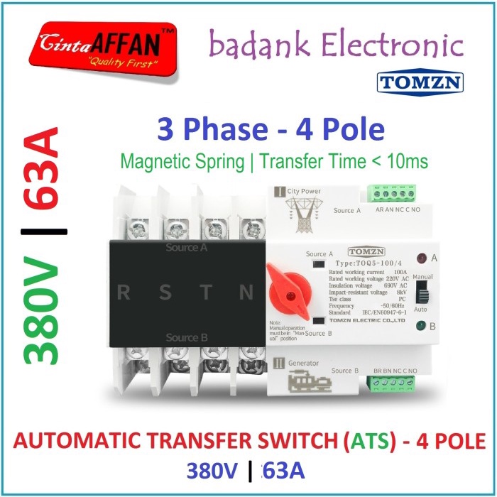 Jual ATS 3 Phase 63A 4P 380V Automatic Transfer Switch (PLN - Genset) | Shopee Indonesia
