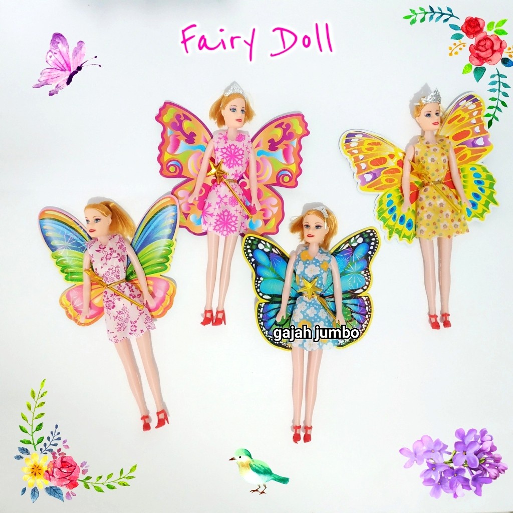 Jual (B 731) Mainan Boneka Fairy Doll Sayap Peri LongDress Barbie Kupu ...