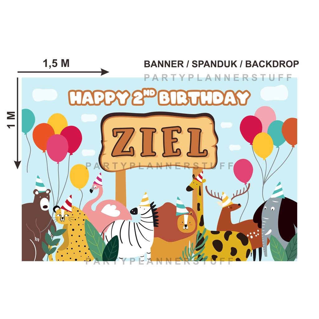 Jual Banner ultah anak tema wild animal party backdrop zoo animal ulang ...