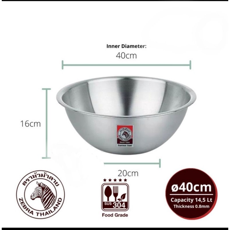 Jual Mixing Bowl ZEBRA 40 Cm 135040 - Mangkok Stainless Steel | Shopee ...
