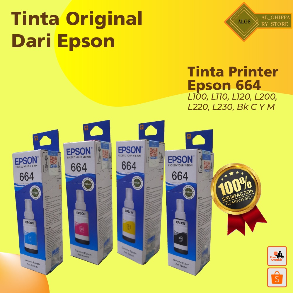Jual Tinta Epson 664 HARGA 1SET l100, l110, l120, l200, l220, l230 Black Cyan Magenta Yellow ...