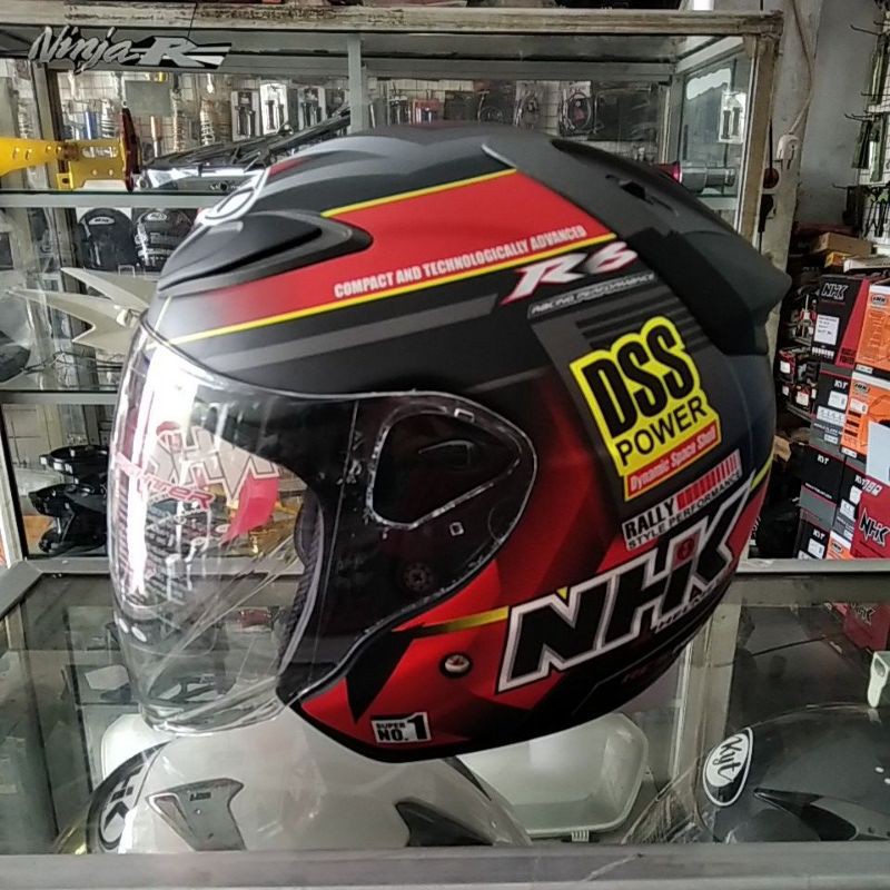 Jual HELM NHK R6 MOTIF RALLY BLACK RED DOFF/HALF FACE | Shopee Indonesia