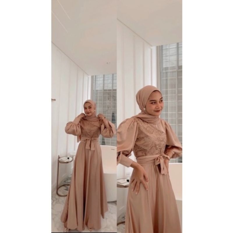 Jual NAJWA DRESS LENGAN BALON SATIN MIX TULLE // BAJU PESTA TERBARU DAN ...