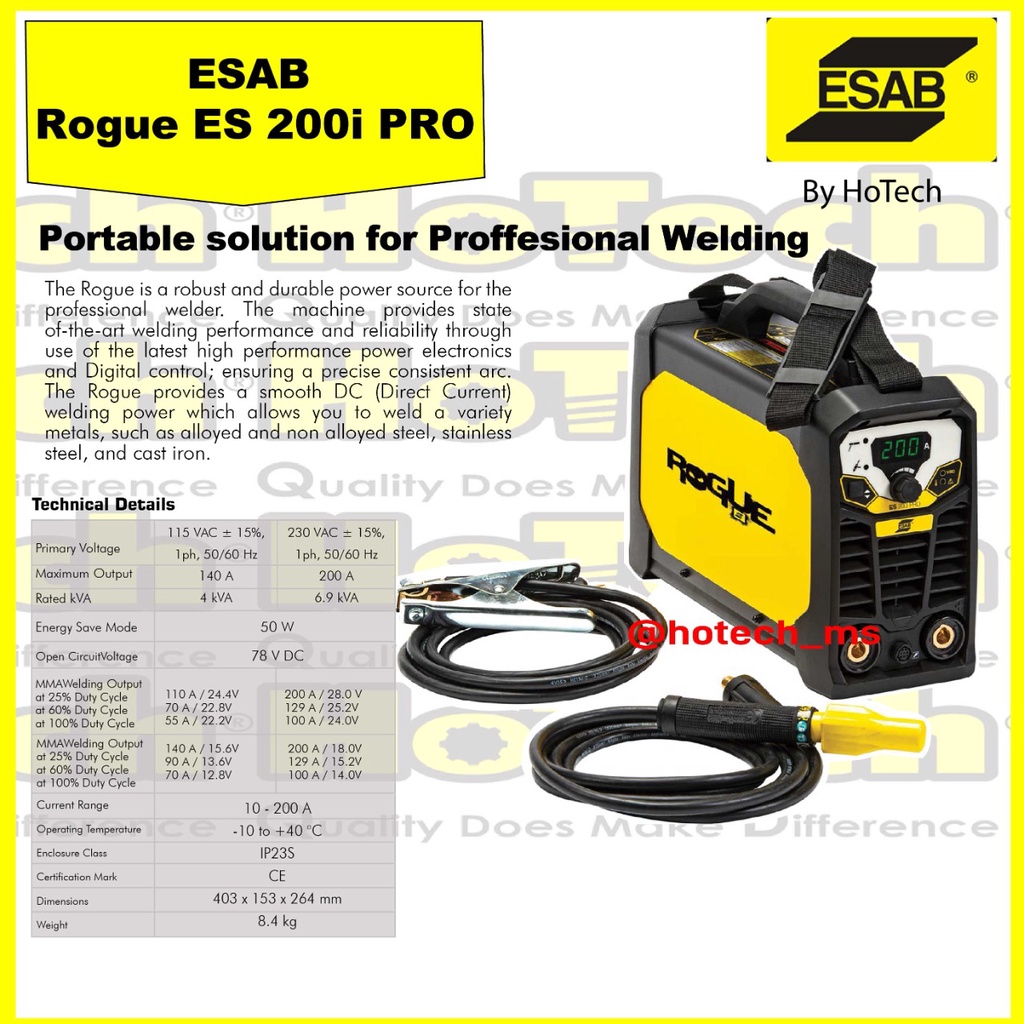 Jual Mesin Las ESAB Rogue ES 200i PRO| ARC200 | MMA Welding Machine ...