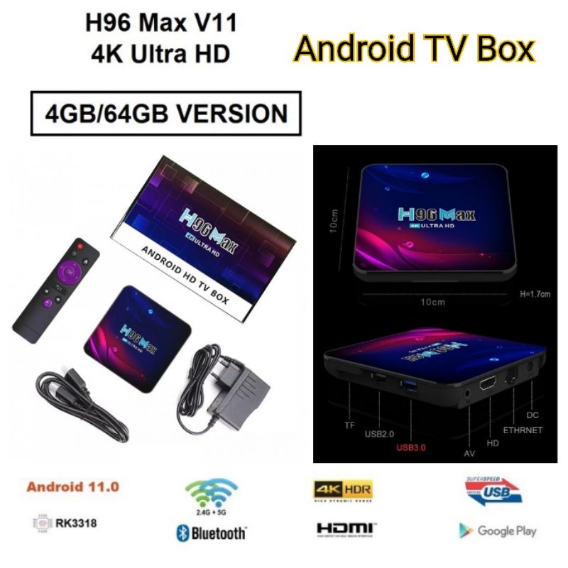 Jual H96 MAX V11 RAM 4GB ROM 64GB - Android 11 Smart TV Box 4K UHD ...