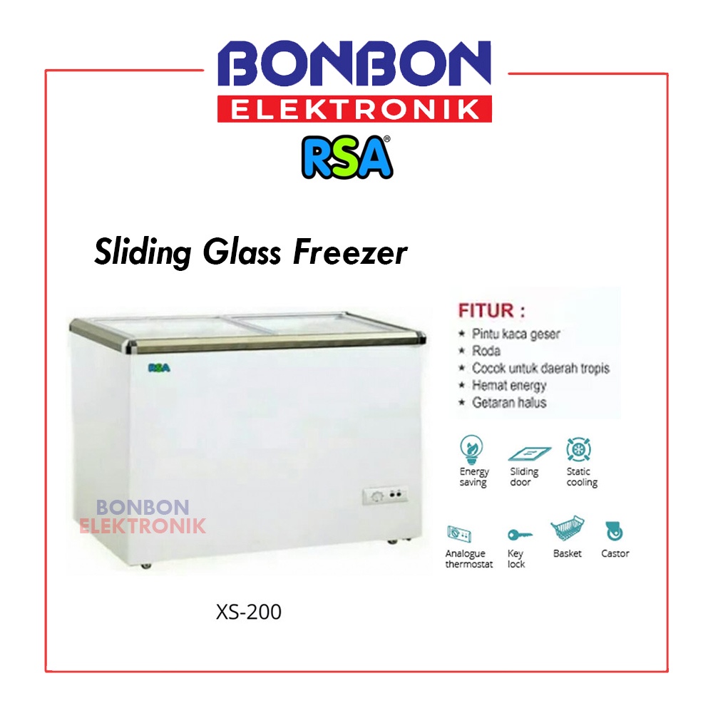 Jual RSA Sliding Flat Glass Freezer XS-200 / XS200 171L | Shopee Indonesia