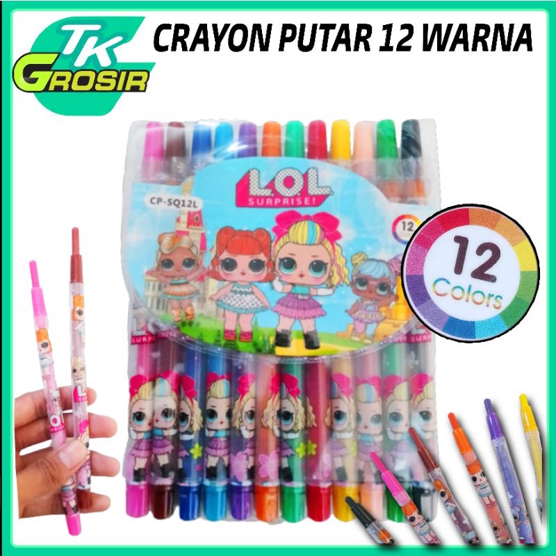 Jual crayon/krayon 12 warna/twist crayon putar/crayon murah | Shopee ...