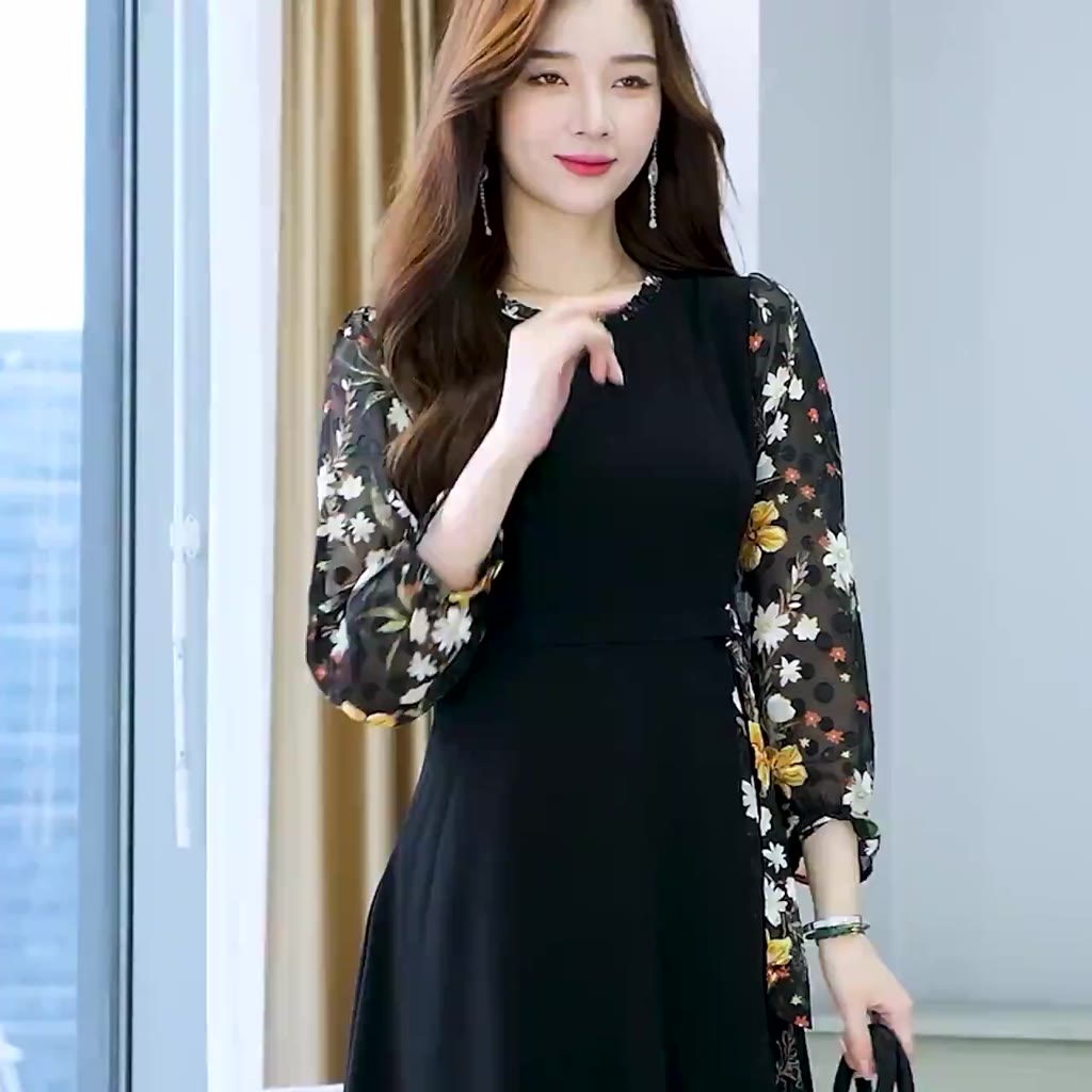 Jual Midi Dress Hitam Korean Style Wanita / Black Dress Jahitan Lengan ...