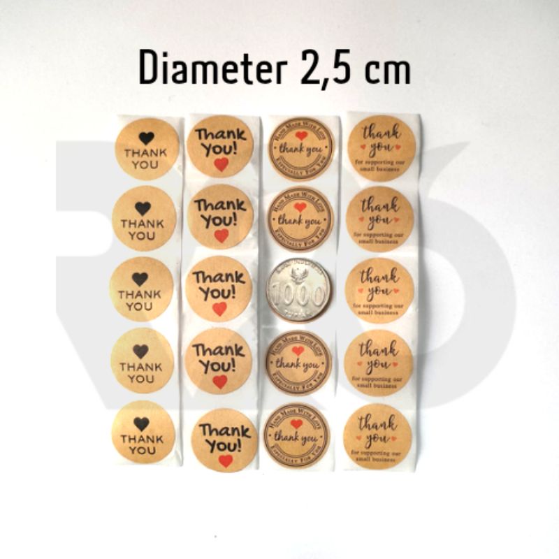 Jual 10 pcs stiker thankyou kraft coklat | stiker uk 2,5 cm | stiker ...