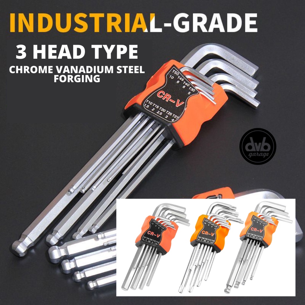 Jual KUNCI L HEX INDUSTRIAL GRADE 9 PCS - WRENCH KEY SET CHROME STEEL ...