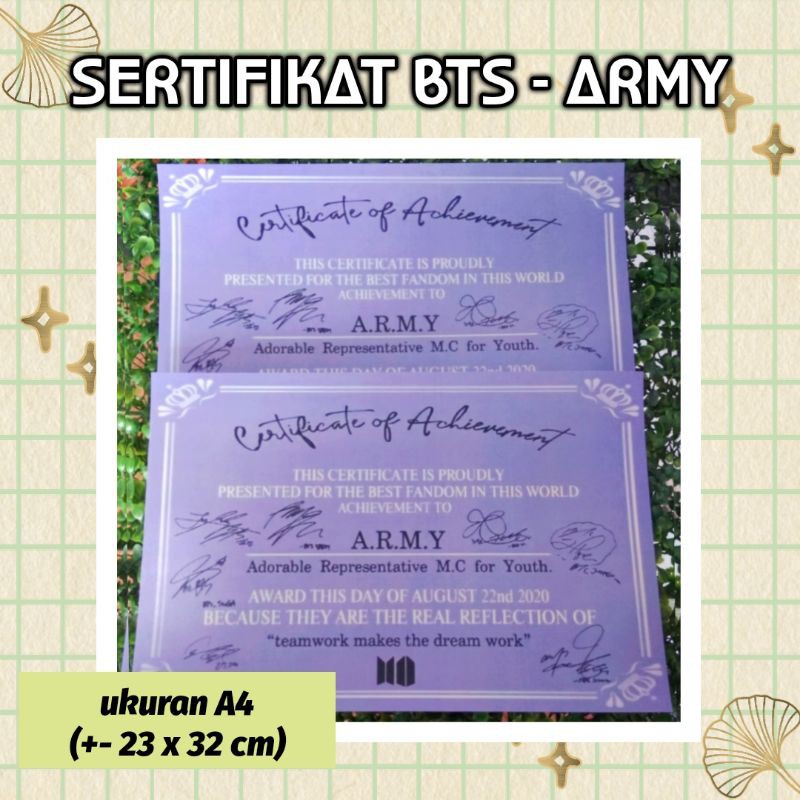 Jual READY STOCK SERTIFIKAT ARMY BTS SERTIFIKAT ARMY FANMADE BTS ...