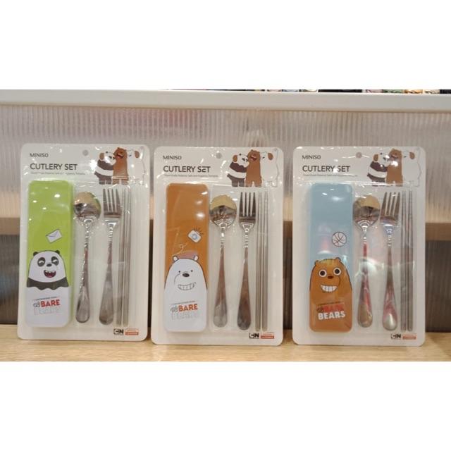 Jual MINISO X WE BARE BEARS! Stainless steel cutlery set. Sendok makan ...