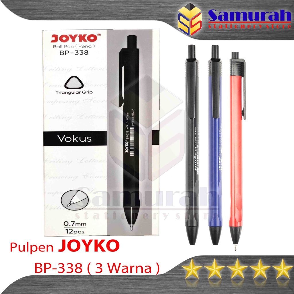 Jual Pulpen Joyko Vocus BP 338 / Ball Pen BP-338 Hitam Vokus 0.7 mm Triangular Grip / Ballpen ...