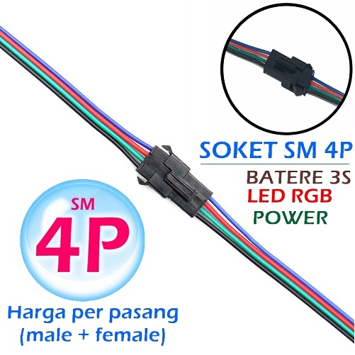 Jual Soket Terminal Kabel Male - Female 4 pin 3S SM-2.54 Connector Cable 4P 4 Warna Jantan ...