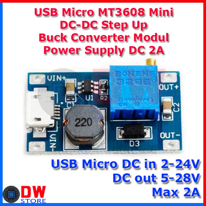 Jual MODUL MT3608 MT 3608 DC-DC STEP UP CONVERTER 2A PORT MICRO USB MIKRO | Shopee Indonesia