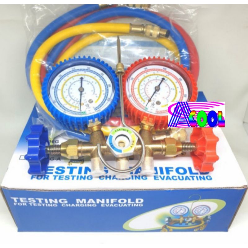 Jual Manifold Double Multi SET Selang/Alat Ukur Tekanan Freon R22-410-134 | Shopee Indonesia