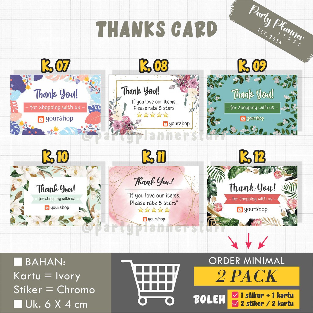 Jual Kartu ucapan terima kasih online shop / thank you card olshop / stiker olshop / custom ...
